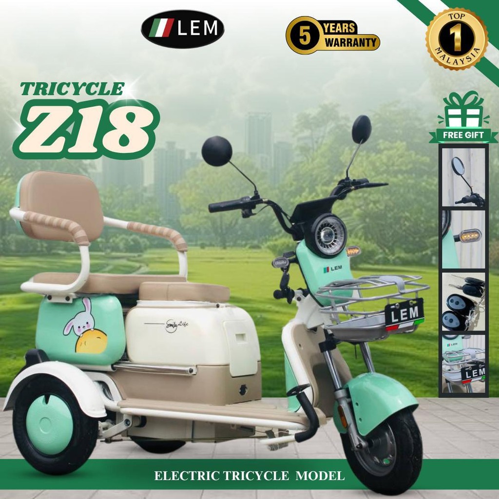 ★LEM★ [SIAP PASANG] 2026 Electric Scooter Elektrik Basikal 3Roda E Bike ...