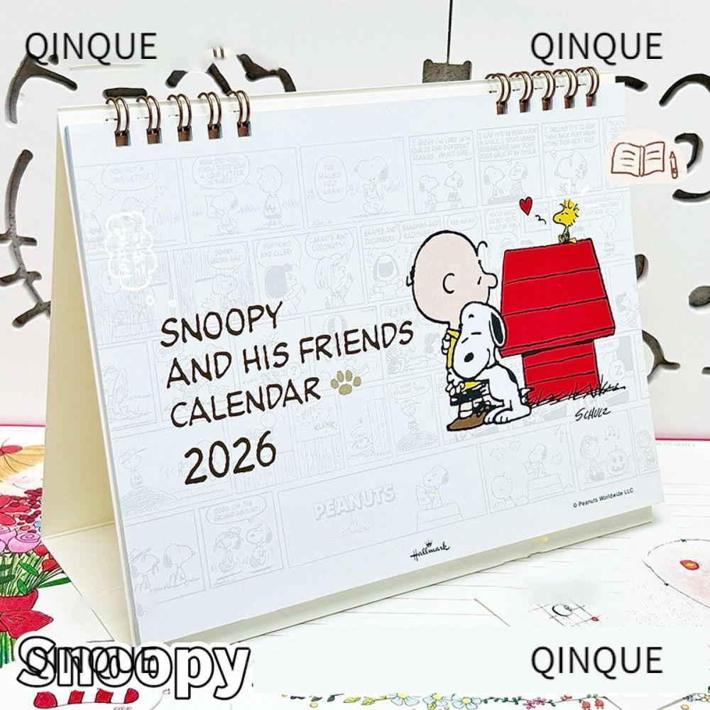 QINJUE Tabletop Schedule, Coil Binding Flip Schedule 2026 Snoopy Desk ...