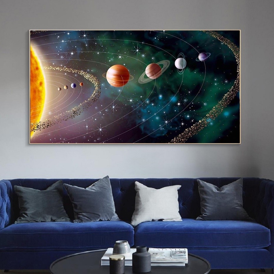 Solar System Wallpaper Planet Landscape Canvas Painting Wall Art Print ...