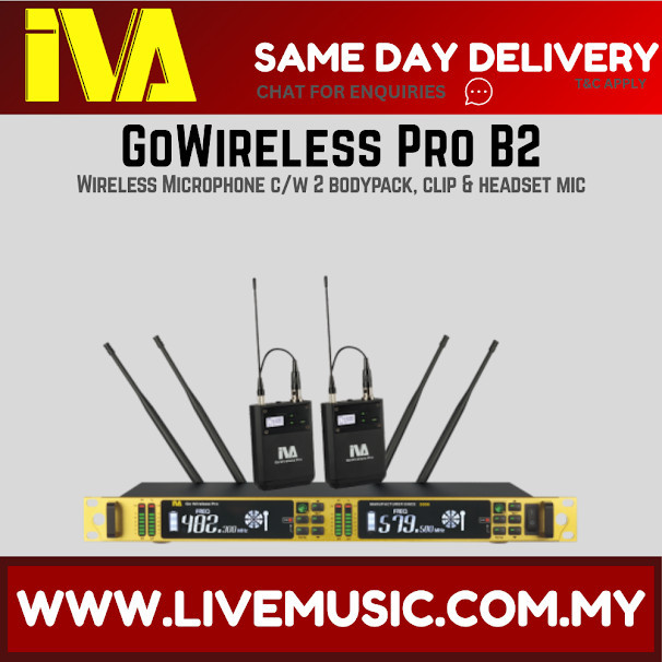 IVA GoWireless Pro B2 UHF WIreless Microphone c/w 2 bodypack, clip ...