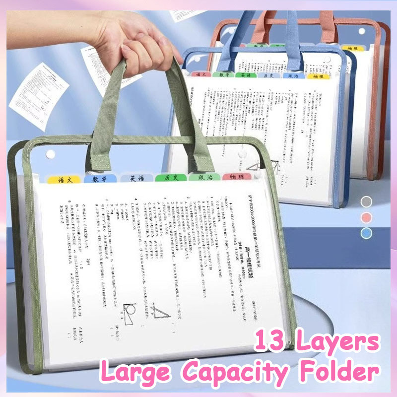 13 Layers Large Capacity PVC File A4 Bag Portable Folder Bag File Buku ...