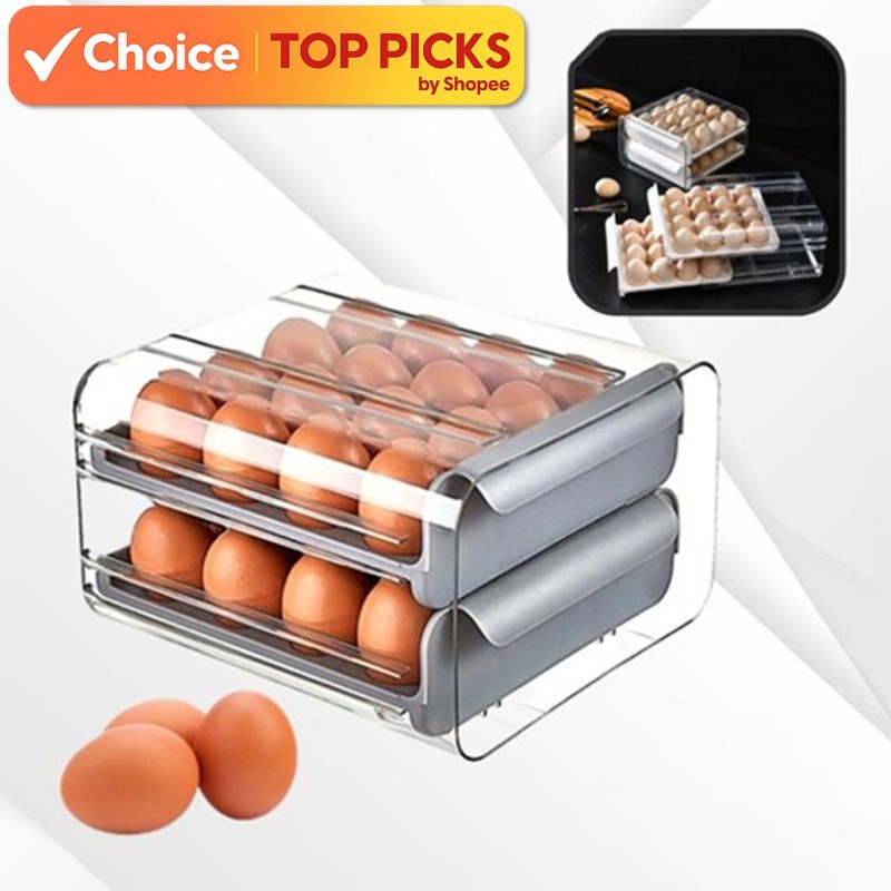 32-Grid Double Layer Egg Storage Box – Stackable Egg Holder with Drawer ...