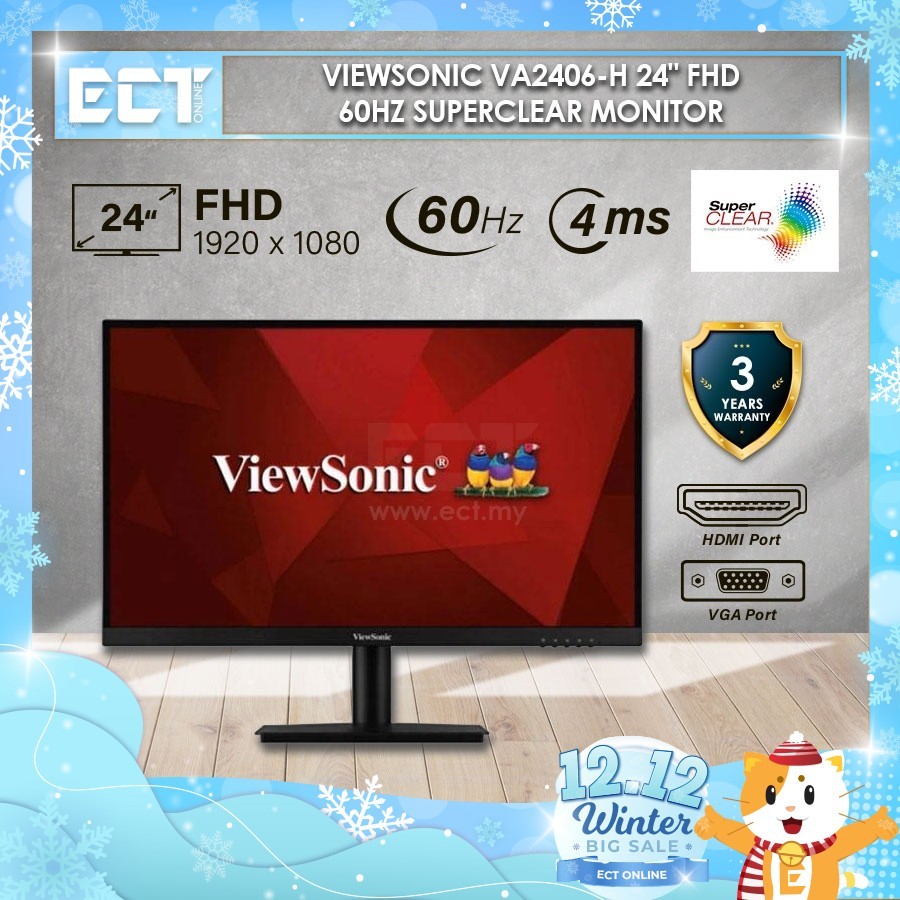 ViewSonic VA2406-H 24" FHD (1920 x 1080) 60Hz Superclear Monitor (HDMI ...