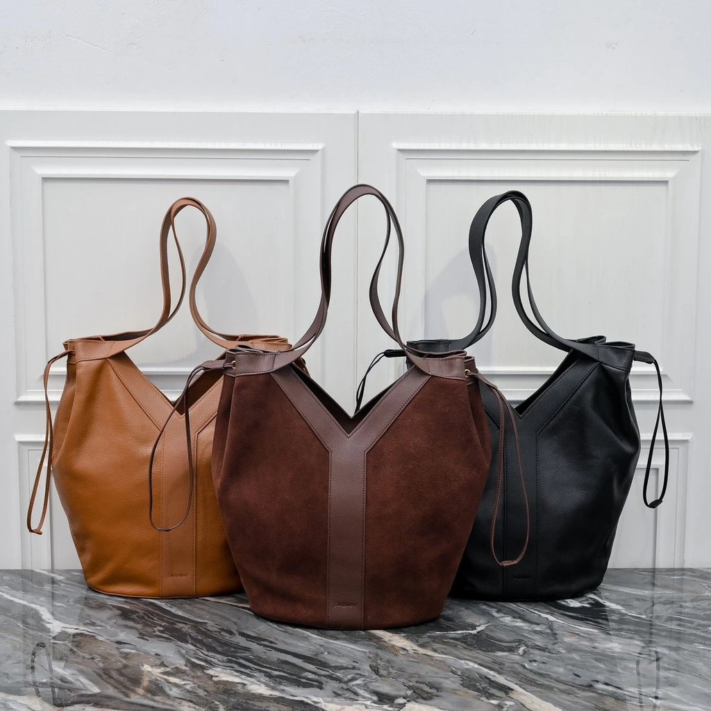 SAINT LAURENT SAINT LAURENT YSL Y Logo Stitching Design Cow Leather ...