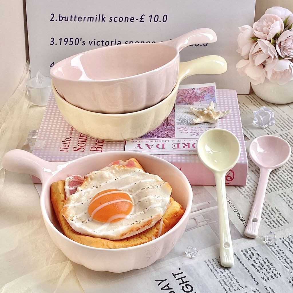 Fufufu Creamy Tableware Ceramic Handle Spoon Household High Temperature ...