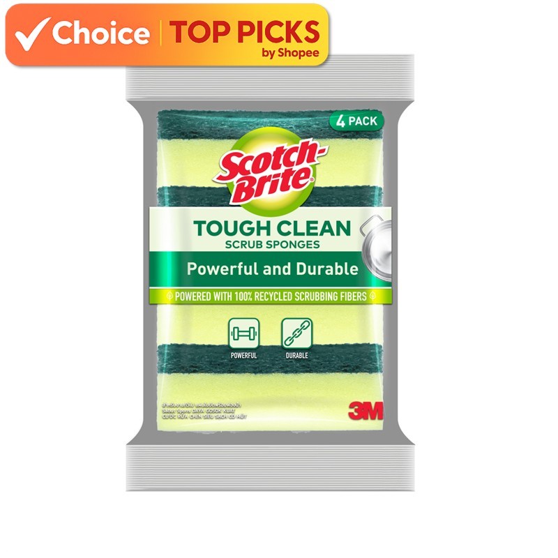 3M Scotch-Brite Tough Clean Sponge 4pcs | 3M Span Penyental Tahan Lasak ...