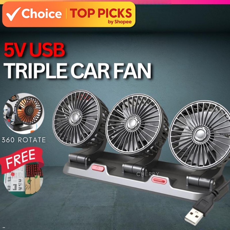 Triple Head 360° Rotating USB Mini Fan – Strong Airflow Cooler for Car ...