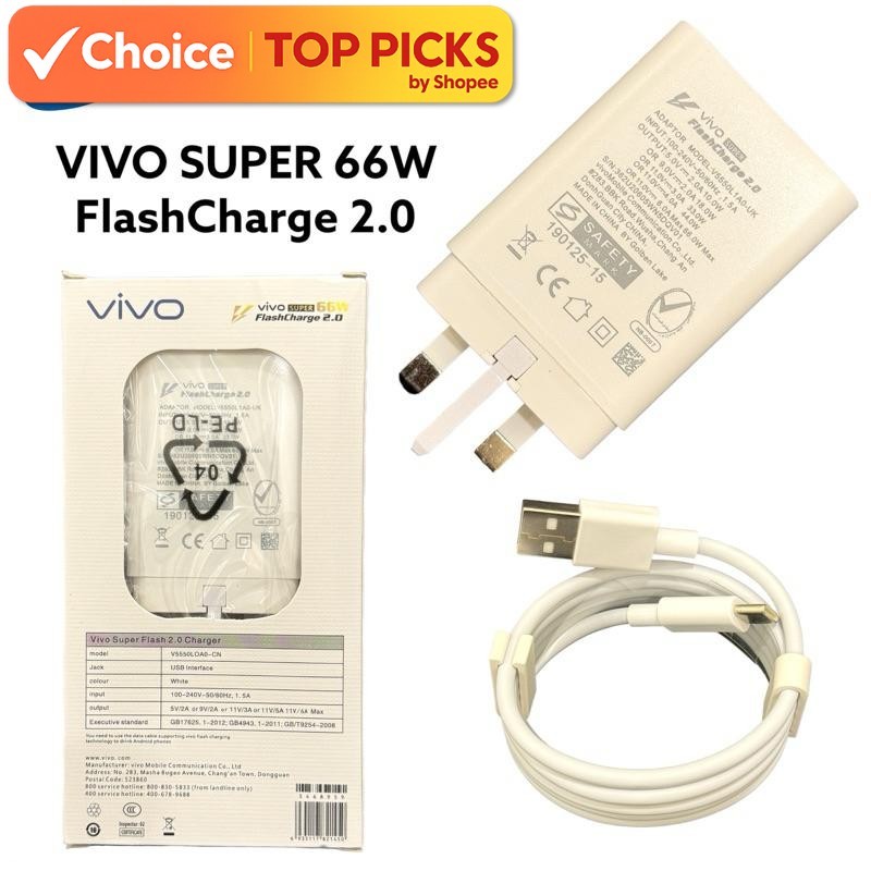 Vivo 33w 66w Fast Charger Flash Charge Adapter With Type-C Cable For ...
