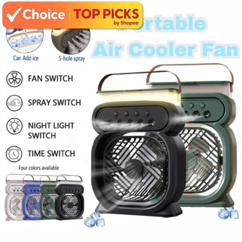 Portable USB Rechargeable Air Cooler Fan | 5-Nozzle Mist Spray Table ...