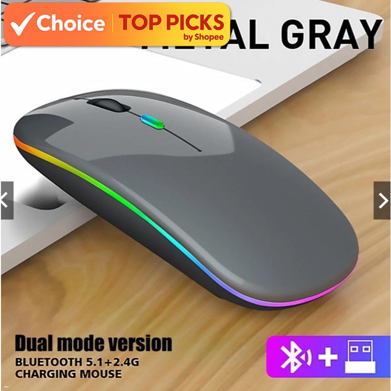 2.4ghz Wireless Bluetooth Mouse RGB Dual Mode Rechargeable Tetikus ...