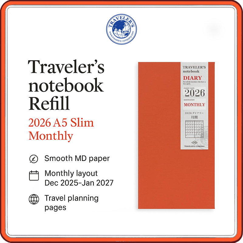 Traveler’s Notebook 2026 Monthly Planner Refill – A5 Slim | December ...