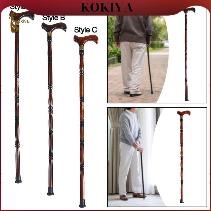 [kokiya] 93cm Wooden Walking Stick Solid Wood Cane for Elderly Seniors ...