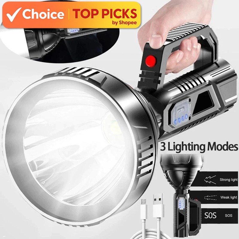 USB Rechargeable Long-Range LED Flashlight - Portable Searchlight with ...