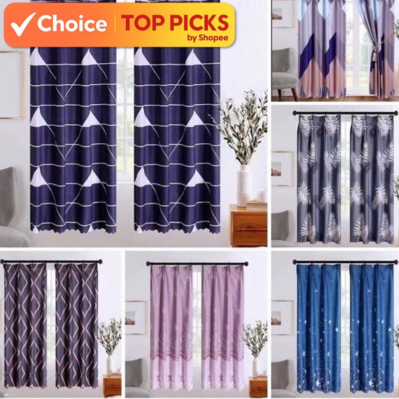 Hook Type Modern Langsir Curtain Semi Blackout Langsir Pintu Door ...