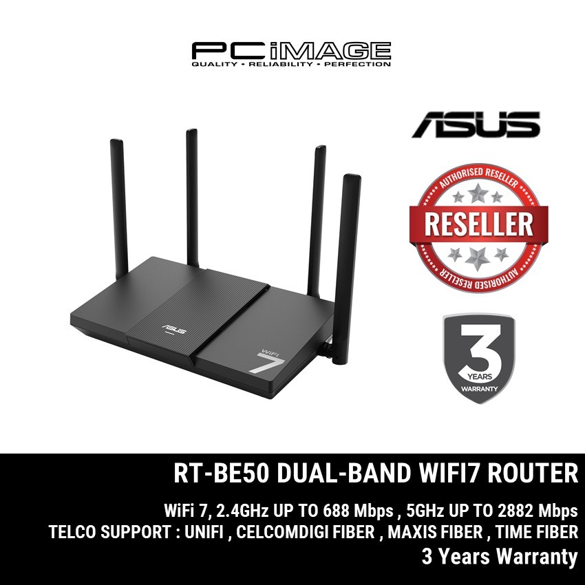 ASUS RT-BE50 BE3600 DUAL BAND WIFI 7 ROUTER FOR TELCO UNIFI TM, MAXIS ...