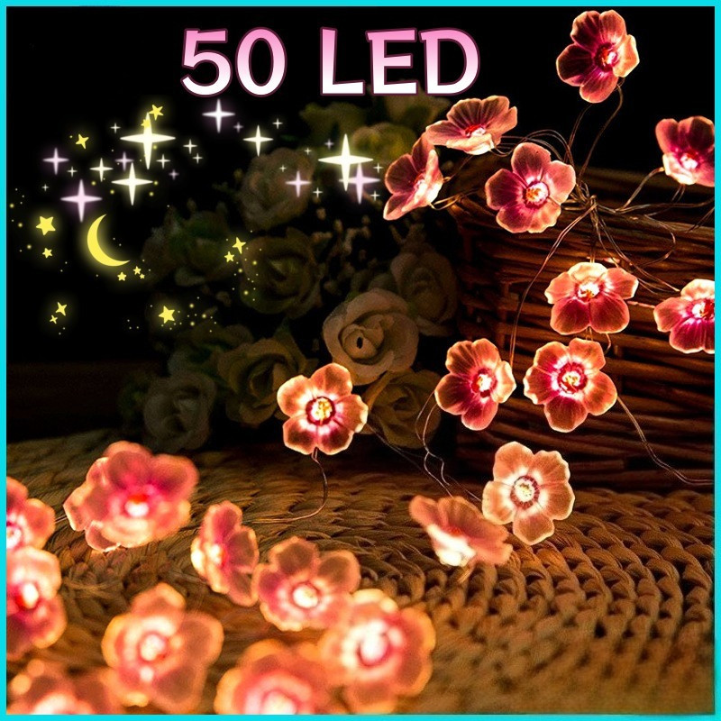 Cherry Blossom Flower Garland Lamp 50LED USB-Powered String Fairy ...
