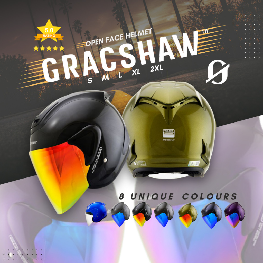 GRACSHAW G919i Mono Glazzo Open Face Helmet Topi Keledar G919 Safety ...