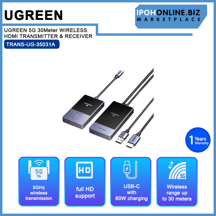 UGREEN 5G 30Meter WIRELESS HDMI TRANSMITTER & RECEIVER (CM737 - 35031A ...