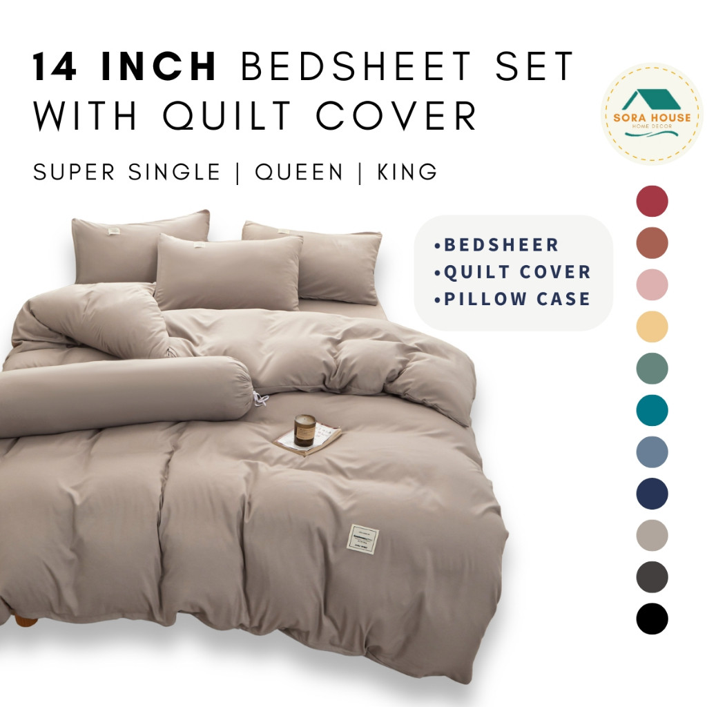 SORA HOTEL SUPER SINGLE Queen King Plain Cotton Quilt Cover Bedsheet ...
