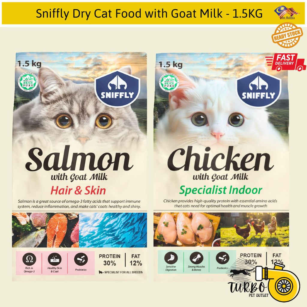 Sniffly Cat Dry Food with Goat Milk (Chicken Specialist Indoor /Salmon ...