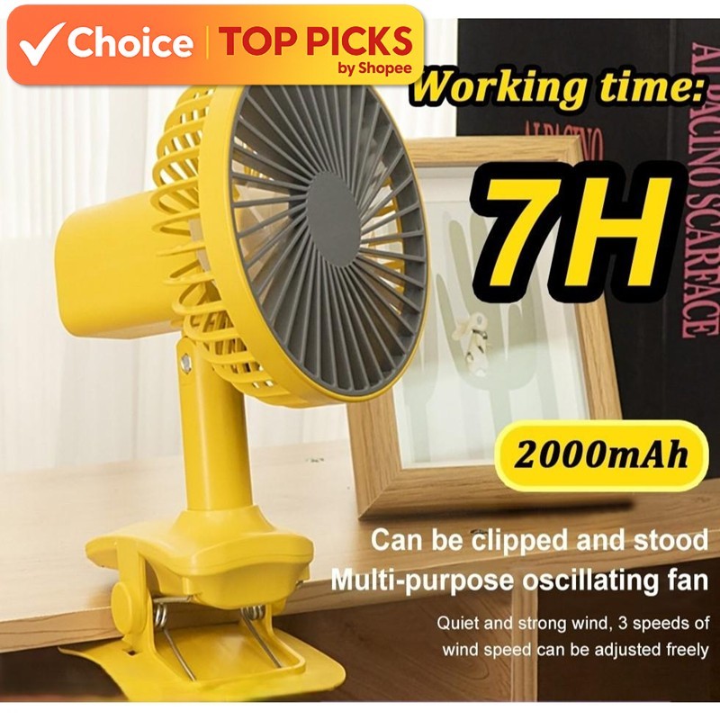 Mini USB Rechargeable Desk Fan with Auto-Rotate | 3-Speed Clip-On ...