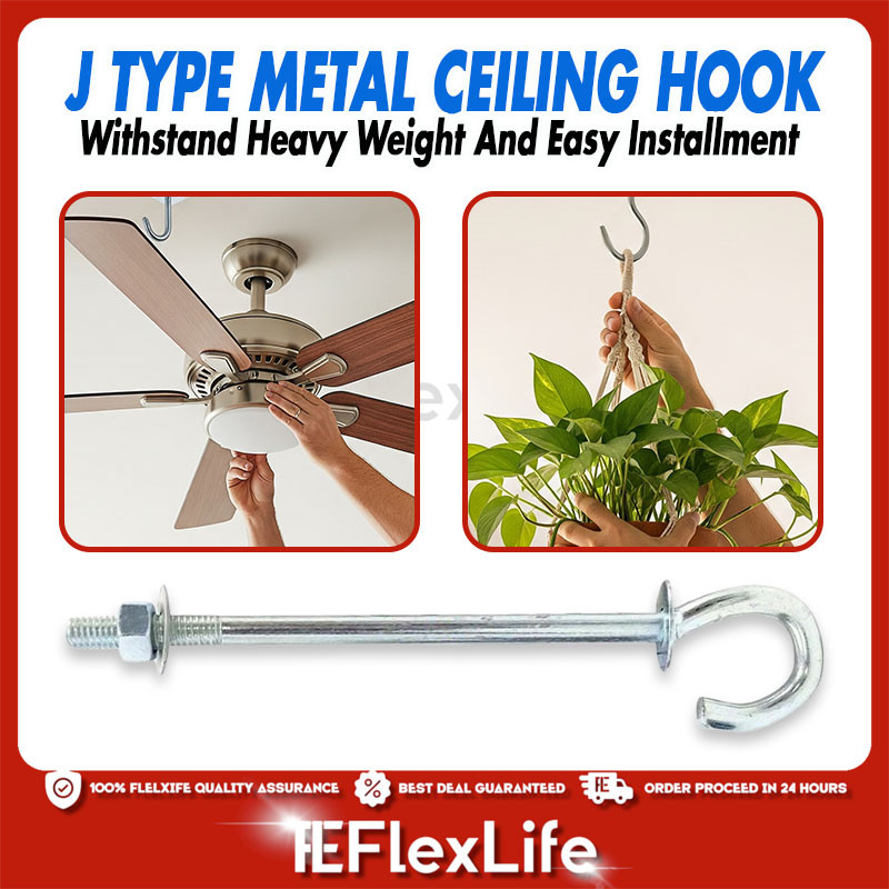 J Type Metal Ceiling Fan Hook Ceiling Hanger Ideal Holding Chandeliers ...
