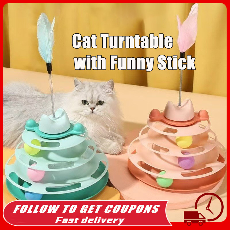 Mainan Kucing Cat Tower with Feather 4 Layers Interactive Cat Toy ...
