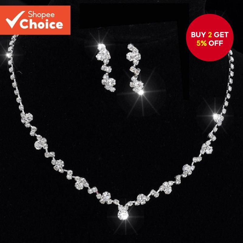 Cubic Zirconia Necklace and Ea rrings Set Elegant Sparkling Wedding ...