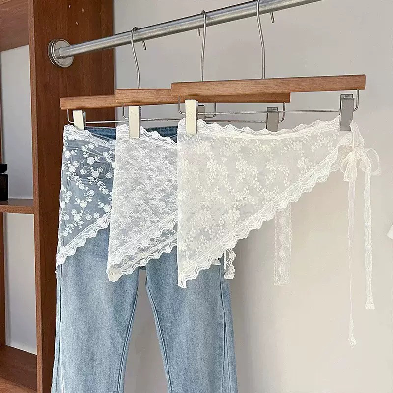 SL French Vintage Lace Skirt Curtain Simple Layered Triangular Scarf ...