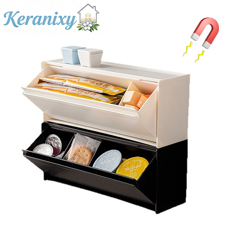 Keranixy Refrigerator Magnetic Storage Box with Flip Cover Punch Free ...