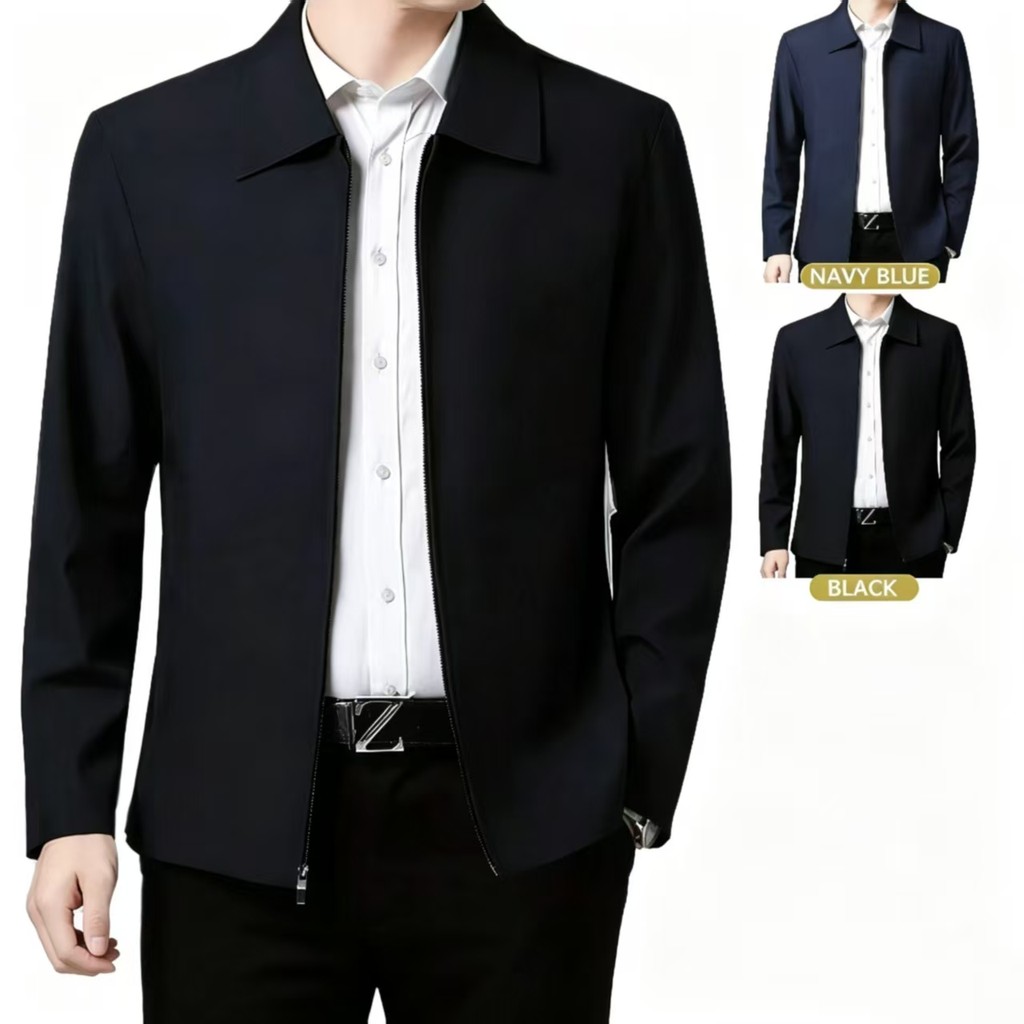 【Local Delivery】Bomber Jacket for Men with Zipper and Pockets Polo Neck ...