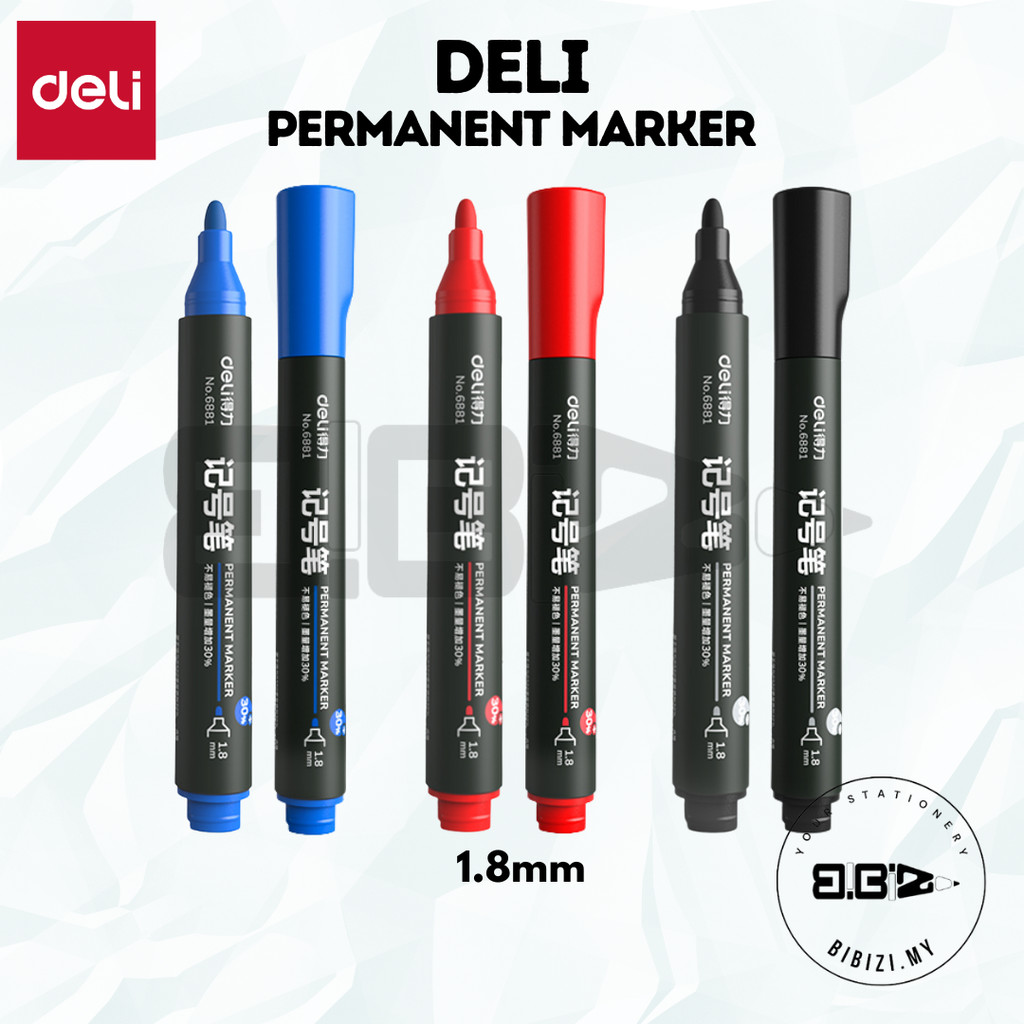 Deli Permanent Marker 1.8mm Sign Marker Dry Fast Black/Blue/Red 马克笔 记号笔 ...
