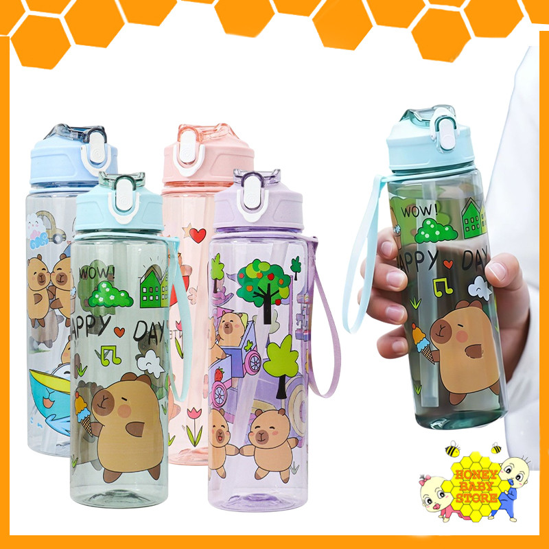 750ml Botol Air Berstraw Cute Capybara Design Straw Water Bottle ...