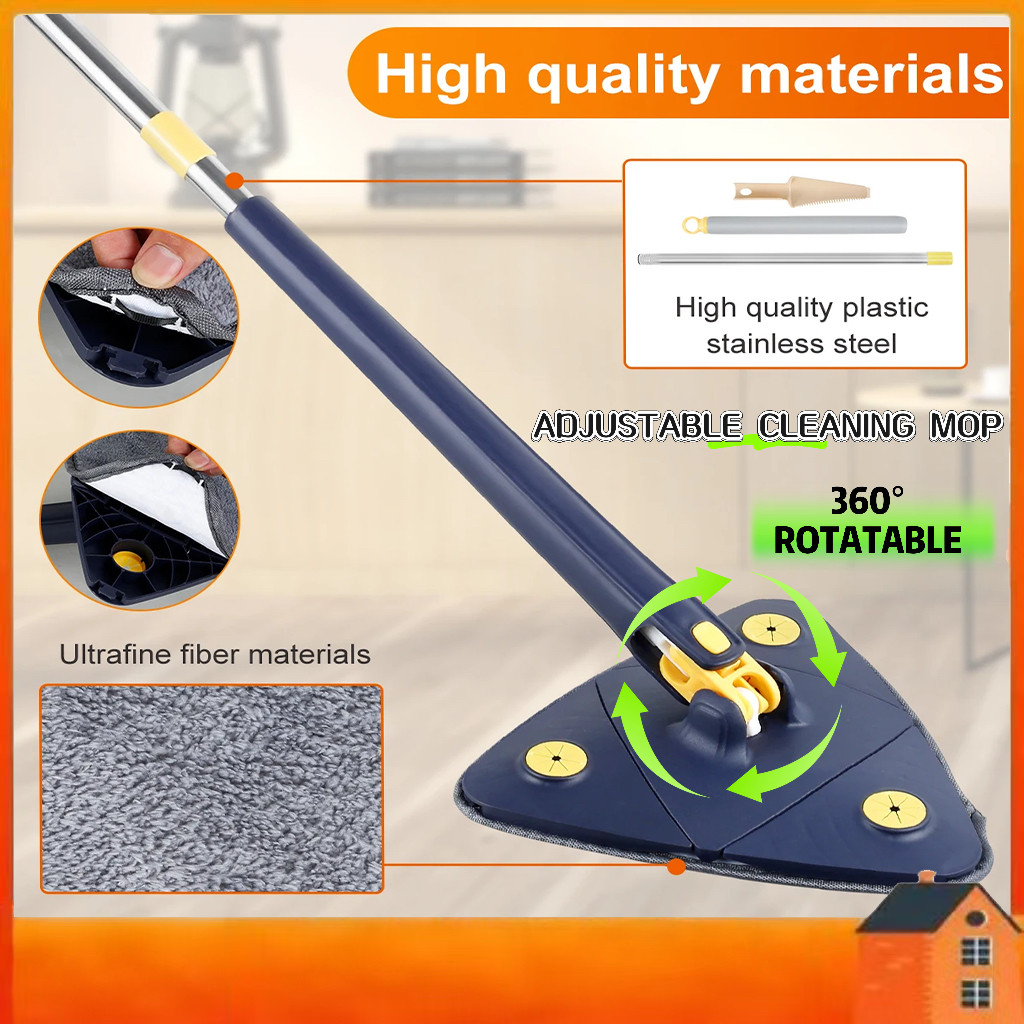 Telescopic Triangle Mop 360° Rotatable Self-wringing Triangle Extended ...