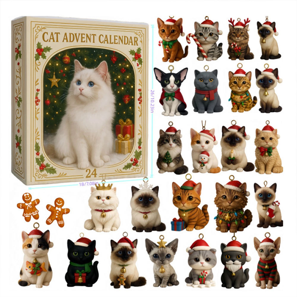 Cat Advent Calendar - 24 Acrylic Kitten Ornaments Christmas Countdown ...