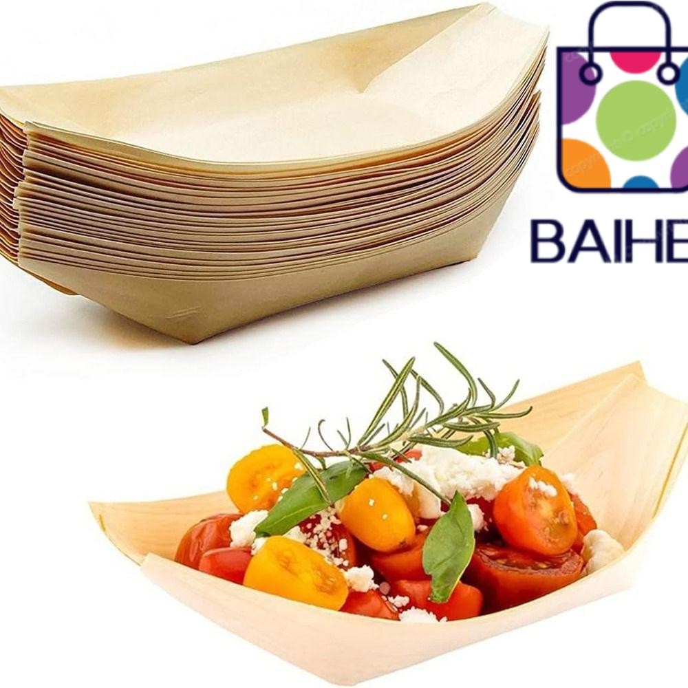 BAIHEE 50PCS Disposable Wooden Boat-shaped Plate, Japanese Dish Multi ...