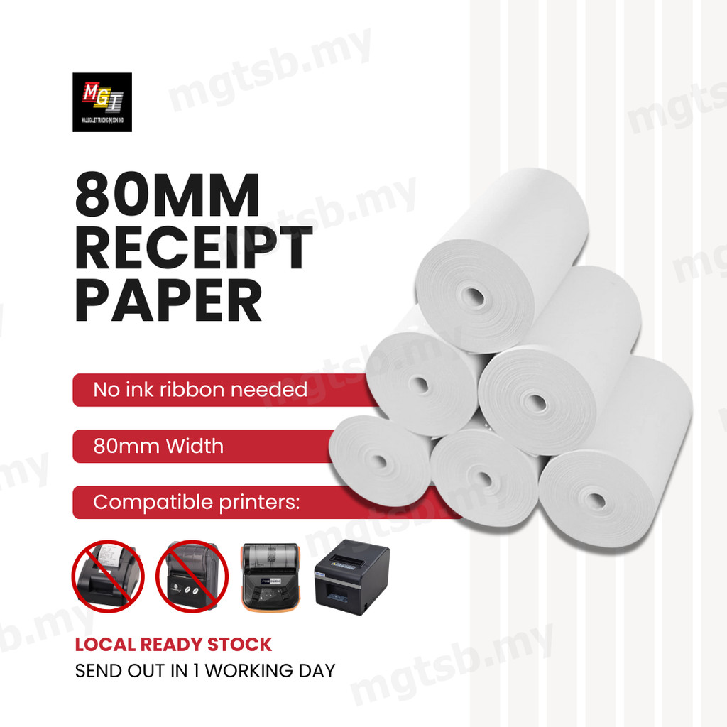 80mm Thermal Receipt Paper Roll 80x40 80x70 Kertas Resit Mesin POS ...