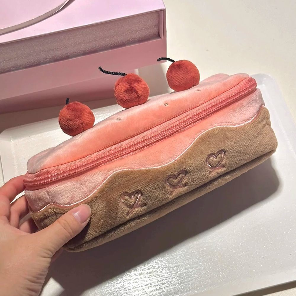 Cherry Cake Pencil Case Big Capacity Pen Holder Plush Pencil Pouch Box ...