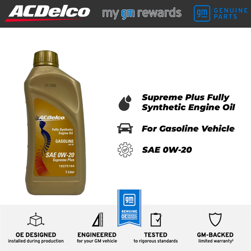 AC Delco Supreme Plus Fully Synthetic Engine Oil 0W20 (1L) API SP for ...