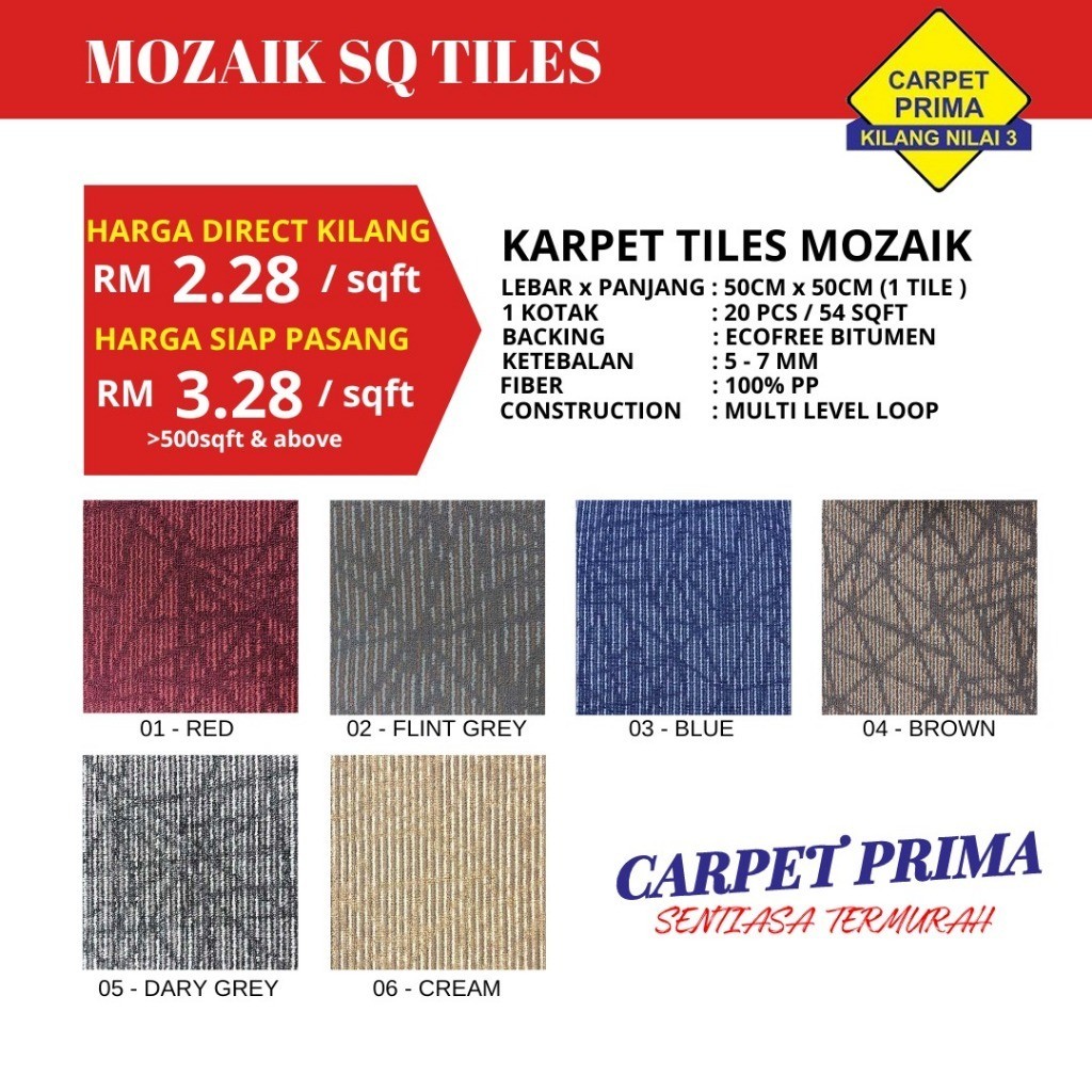 [READY STOCK] PER SQFT / MOZAIK SQ CARPET TILES KARPET PEJABAT OFFICE ...