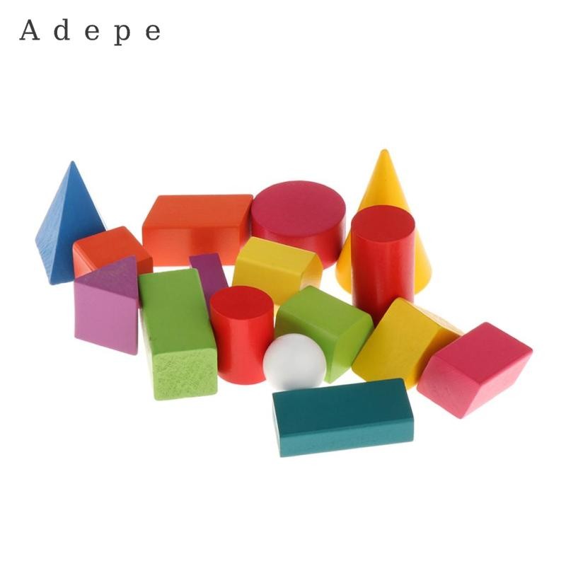 [Adepe] 16 Pack Colorful 3D Shapes Geometric Wooden Toys Blocks Kids ...