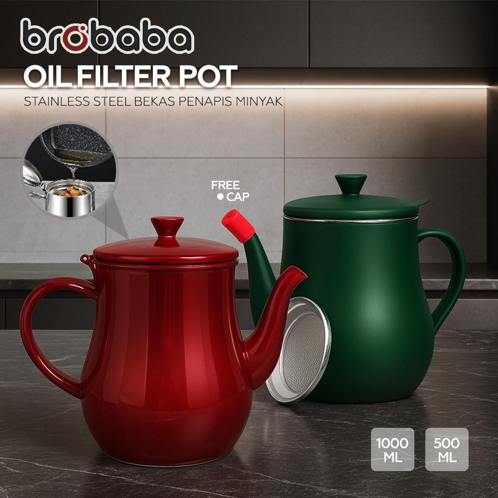 BROBABA Bekas Minyak Keluli Tahan Karat dengan Penapis Minyak Stainless ...