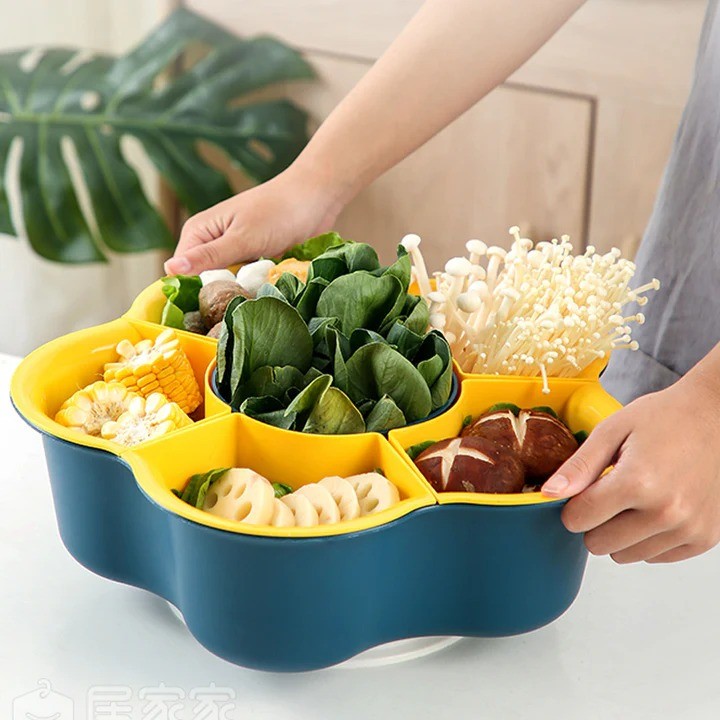 Rotatable steamboat hotpot double layer grid storage container tray ...
