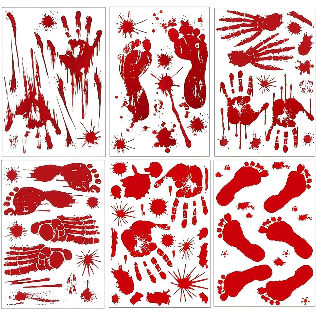 6 PCS Car Horror Blood Handprint Stickers, Halloween Horror Style Print ...