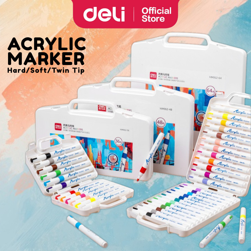 Deli Acrylic Paint Marker Pen Twin Tip Soft Tip Multi-Surface Use Art ...