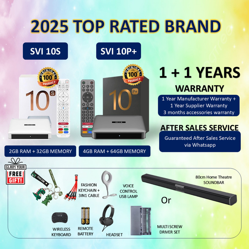 【2025 Model】SVI 10P / 10S ANDROID BOX 4K Ultra HD Plug & Play Free ...