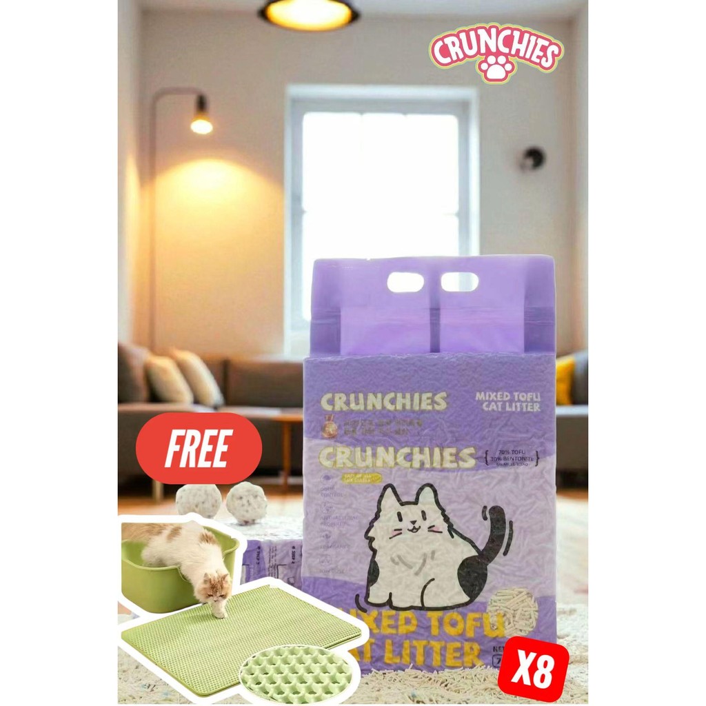 CRUNCHIES Tofu Cat Litter (Buy 8 Free 1 Cat Mat ) Korean Formula Pasir ...
