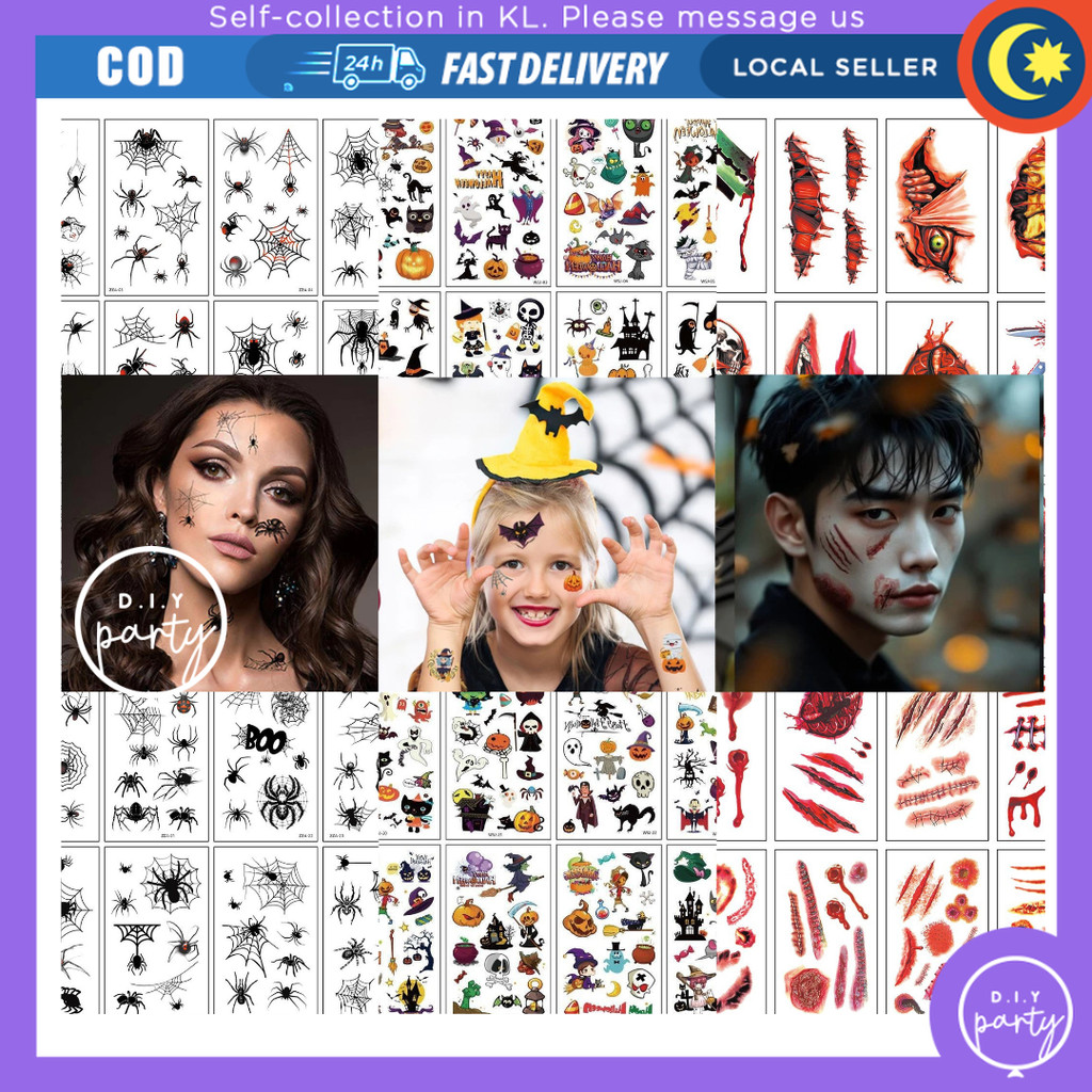Spooky Fun Halloween Temporary Tattoo Stickers Scary Scars Creepy ...