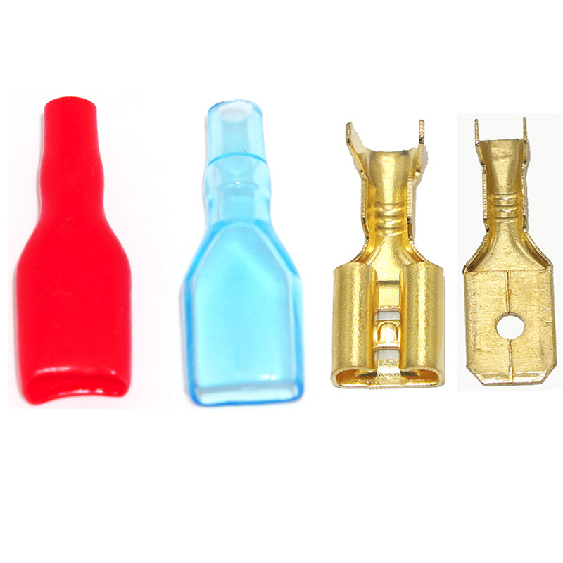 200Pcs 6.3mm Wire Connectors Crimp Terminals Crimp Female Male Spade ...