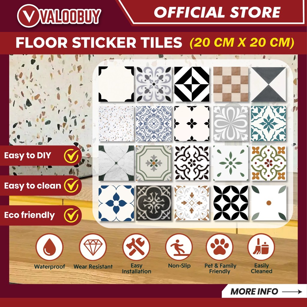 10pcs 20*20cm PVC Pelekat Jubin Lantai Floor Tile Sticker Decoration ...